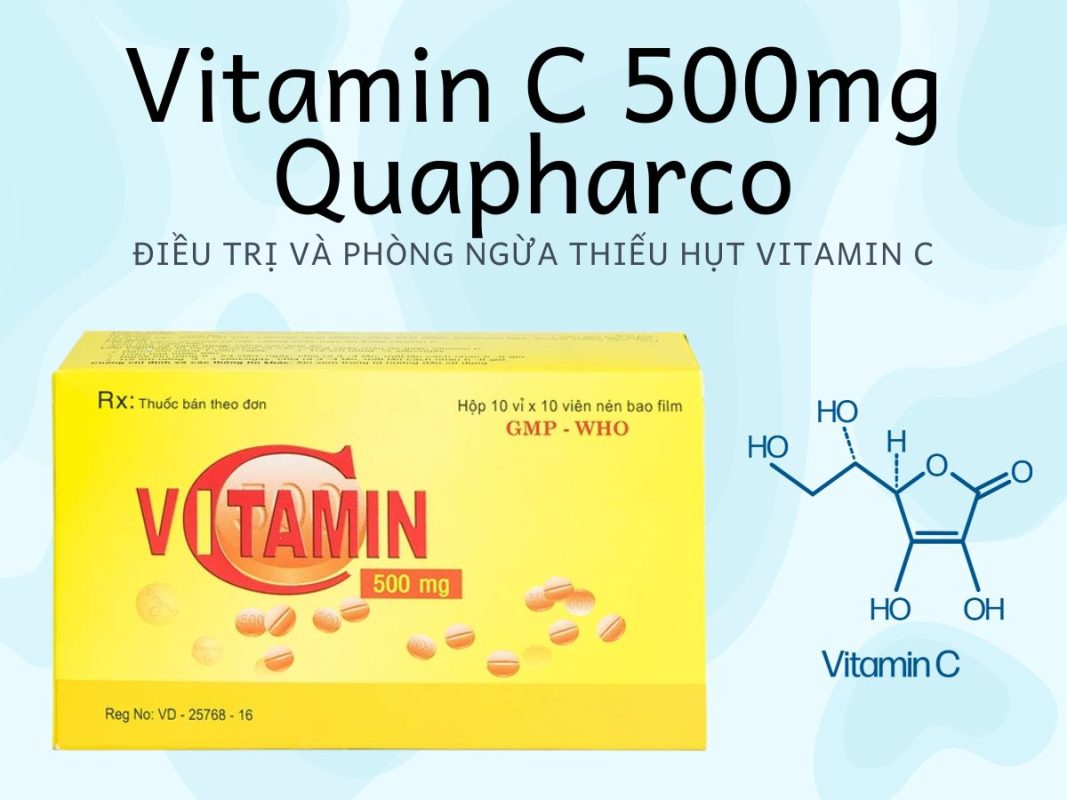 Thuốc Vitamin C 500mg Quapharco điều trị bệnh Scorbut và acid hóa nước tiểu