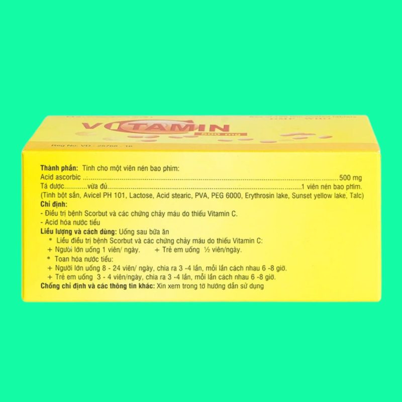 Thuốc Vitamin C 500mg Quapharco điều trị bệnh Scorbut và acid hóa nước tiểu