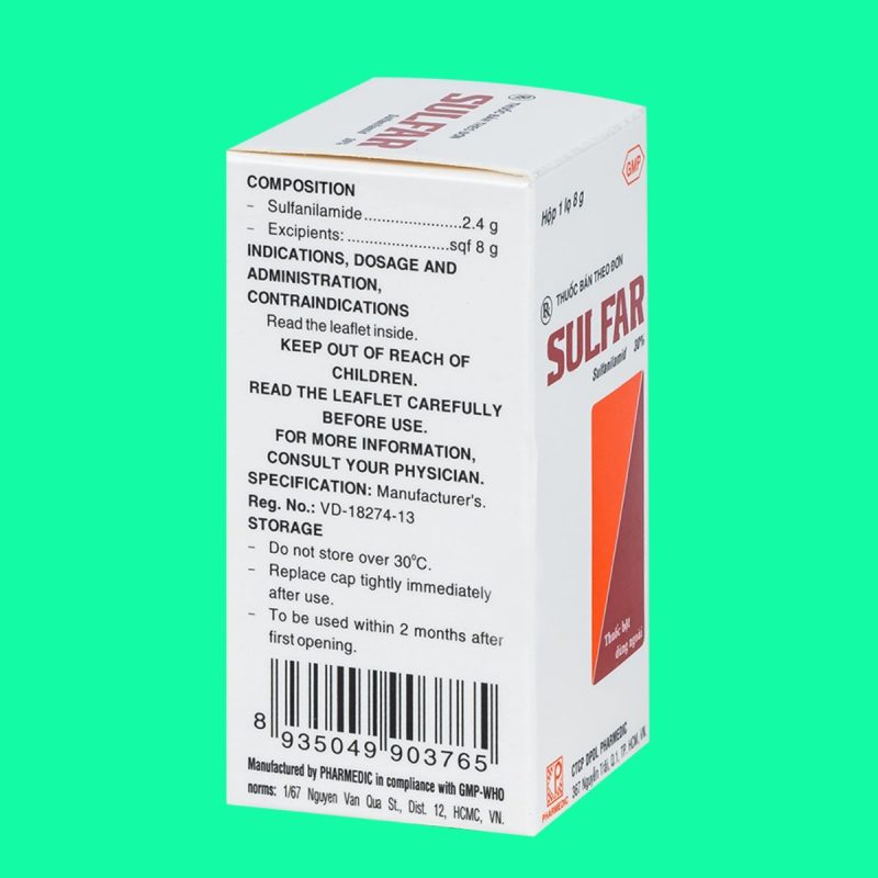 Thuốc Bột Sulfar 8g trị nhiễm trùng các vết thương, vết bỏng, mụn lở.