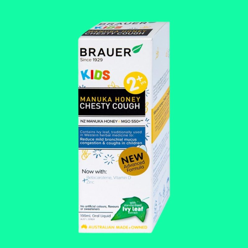 BRAUER Kids Manuka Honey Chesty Cough giảm ho, đau họng ở trẻ từ 2 tuổi
