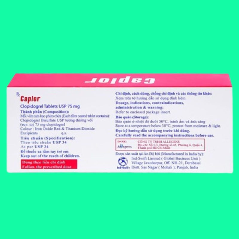 Thuốc Caplor 75mg giảm huyết khối tắc mạch và dự phòng huyết khối