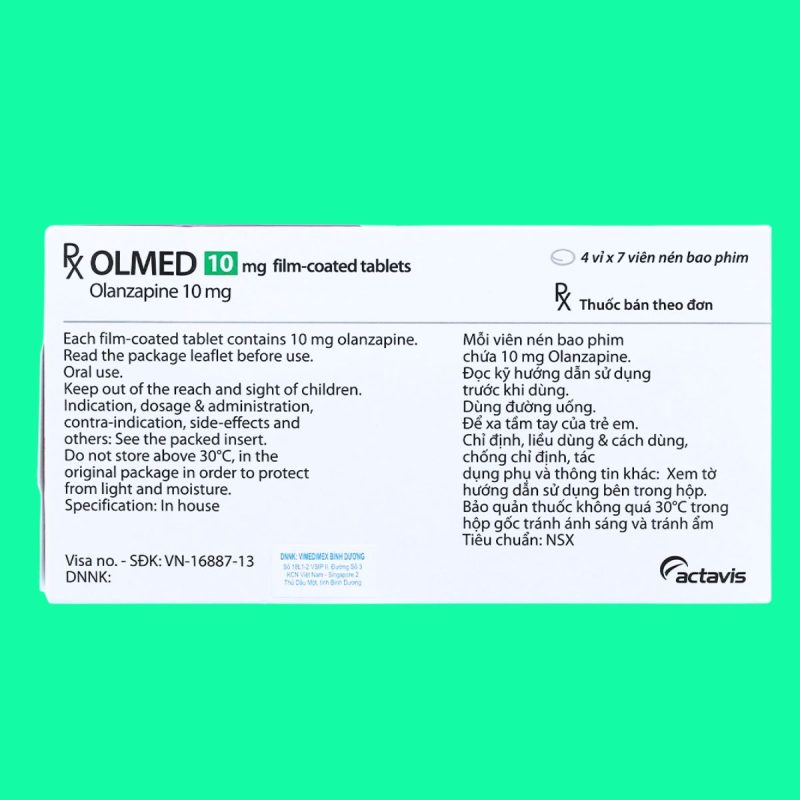 Thuốc Olmed 10mg có tác dụng điều trị rối loạn tâm thần phân liệt