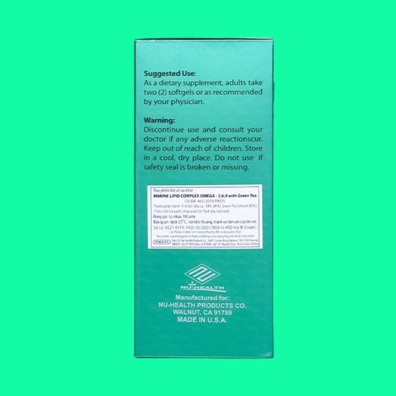 Thuốc Marine Lipid Complex Omega 3-6-9 with green tea hỗ trợ giảm mỡ máu
